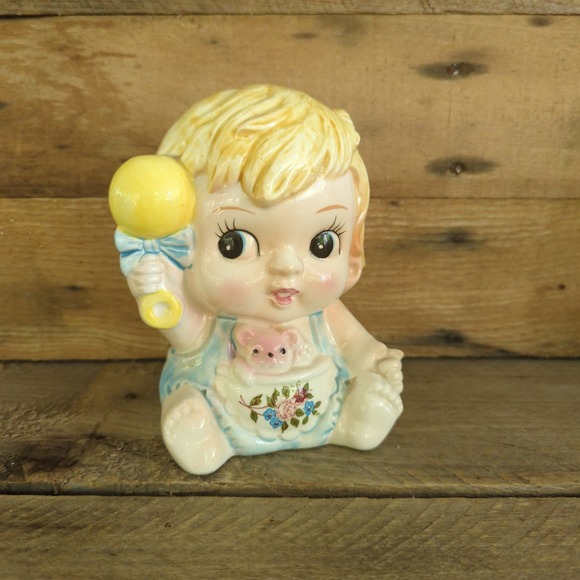 unknown | Accents | Vintage Ceramic Baby With Rattle Nursery Planter ...